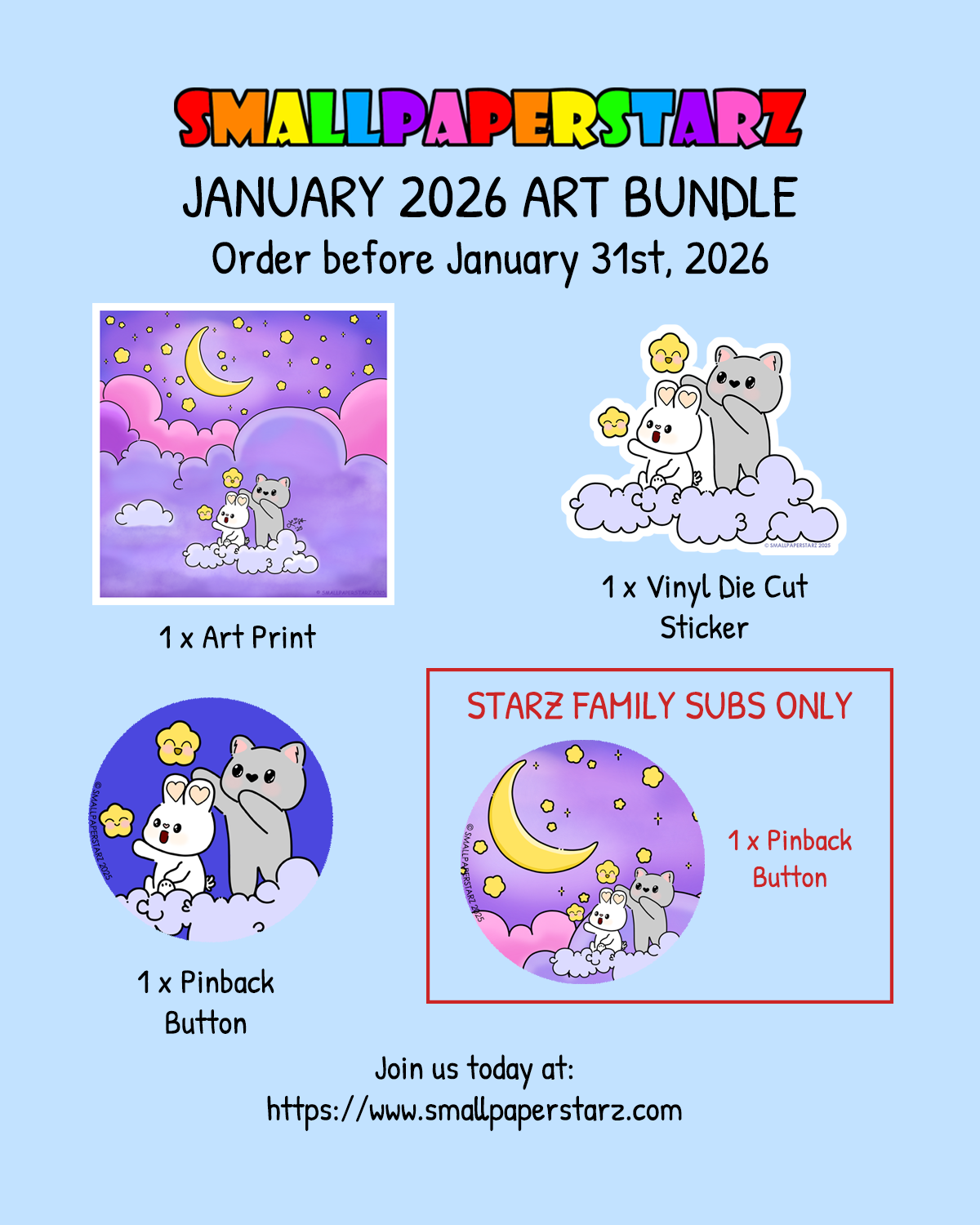January 2026 Monthly Art Bundle / Happy Mail – SMALLPAPERSTARZ